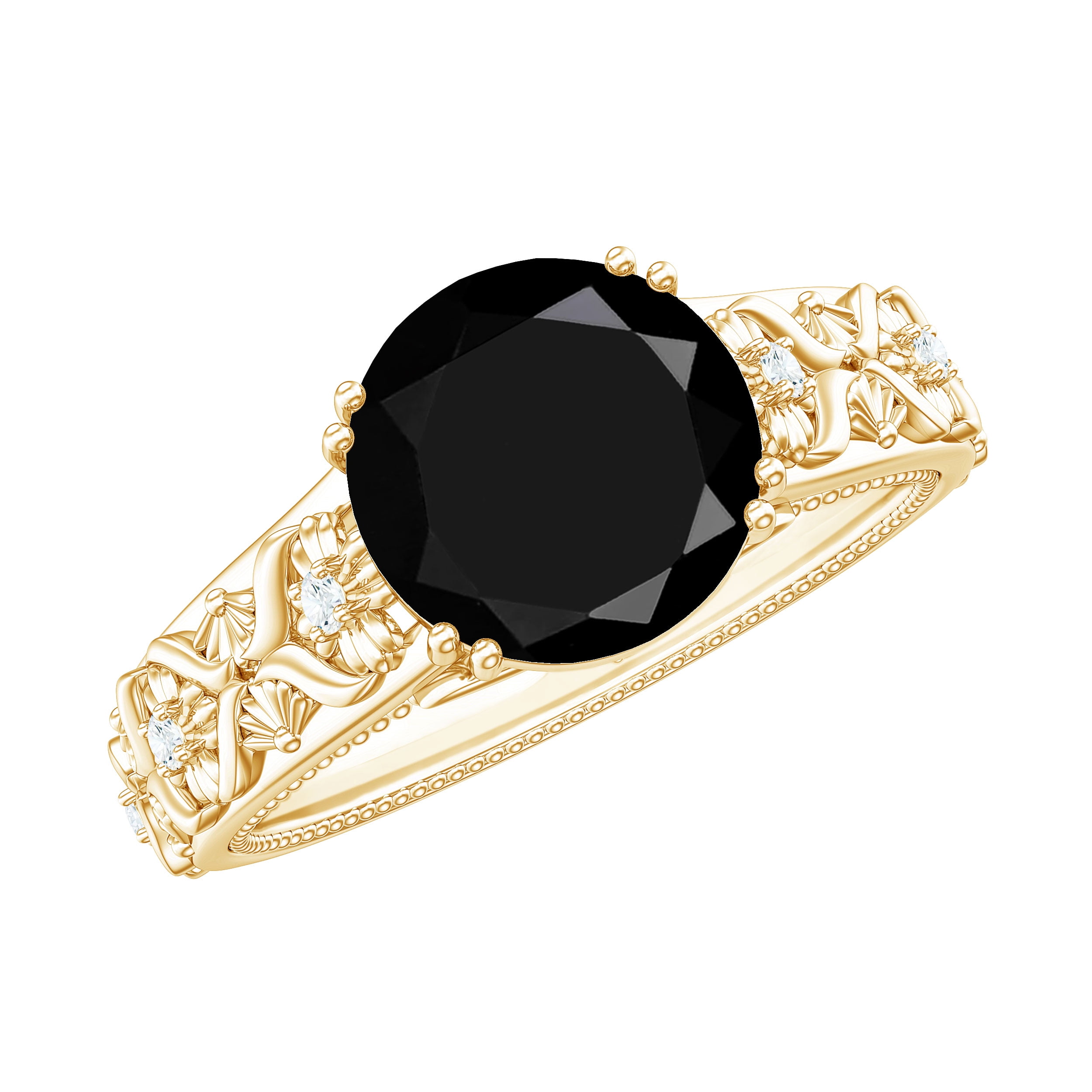 Rosec Jewels Natural Black Onyx Solitaire Ring with Diamond (AAA Grade ...