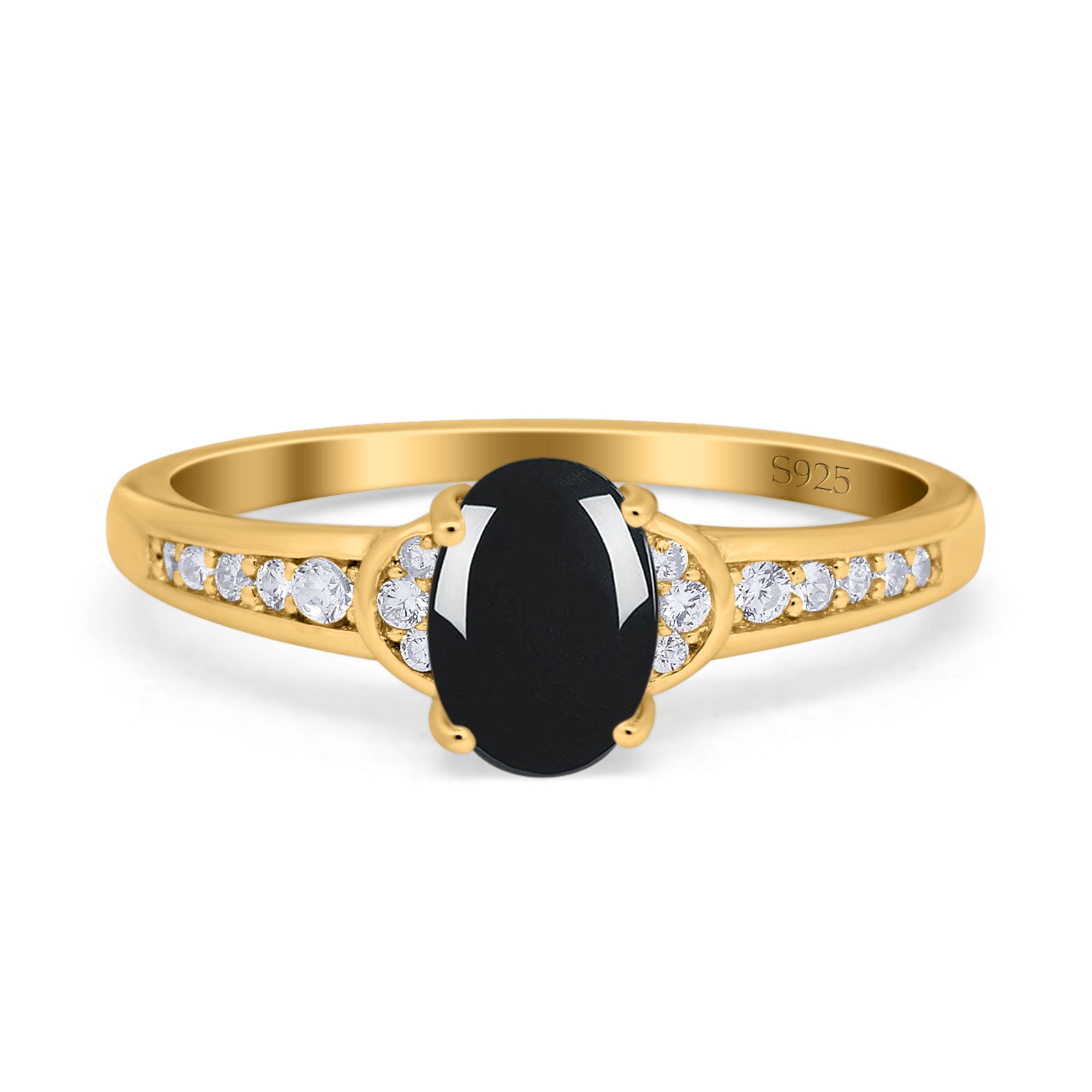 Natural Black Onyx Yellow Tone Silver Size-10 Art Deco Oval Vintage ...