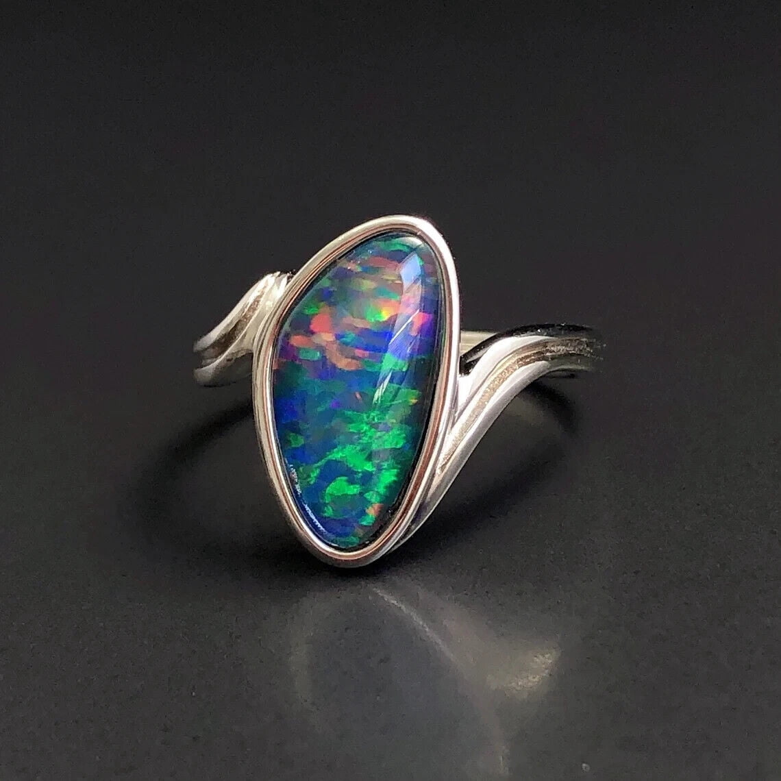 Natural Black Opal Ring Sterling Silver Ring Zodiacal October ...