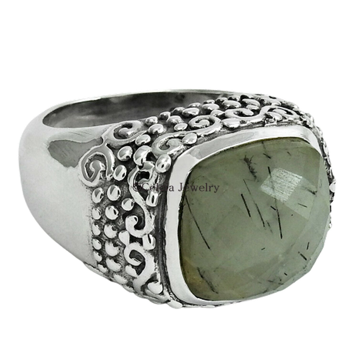Natural Black Rutile Wedding Ring, Solid 925 Sterling Silver, Mens ...