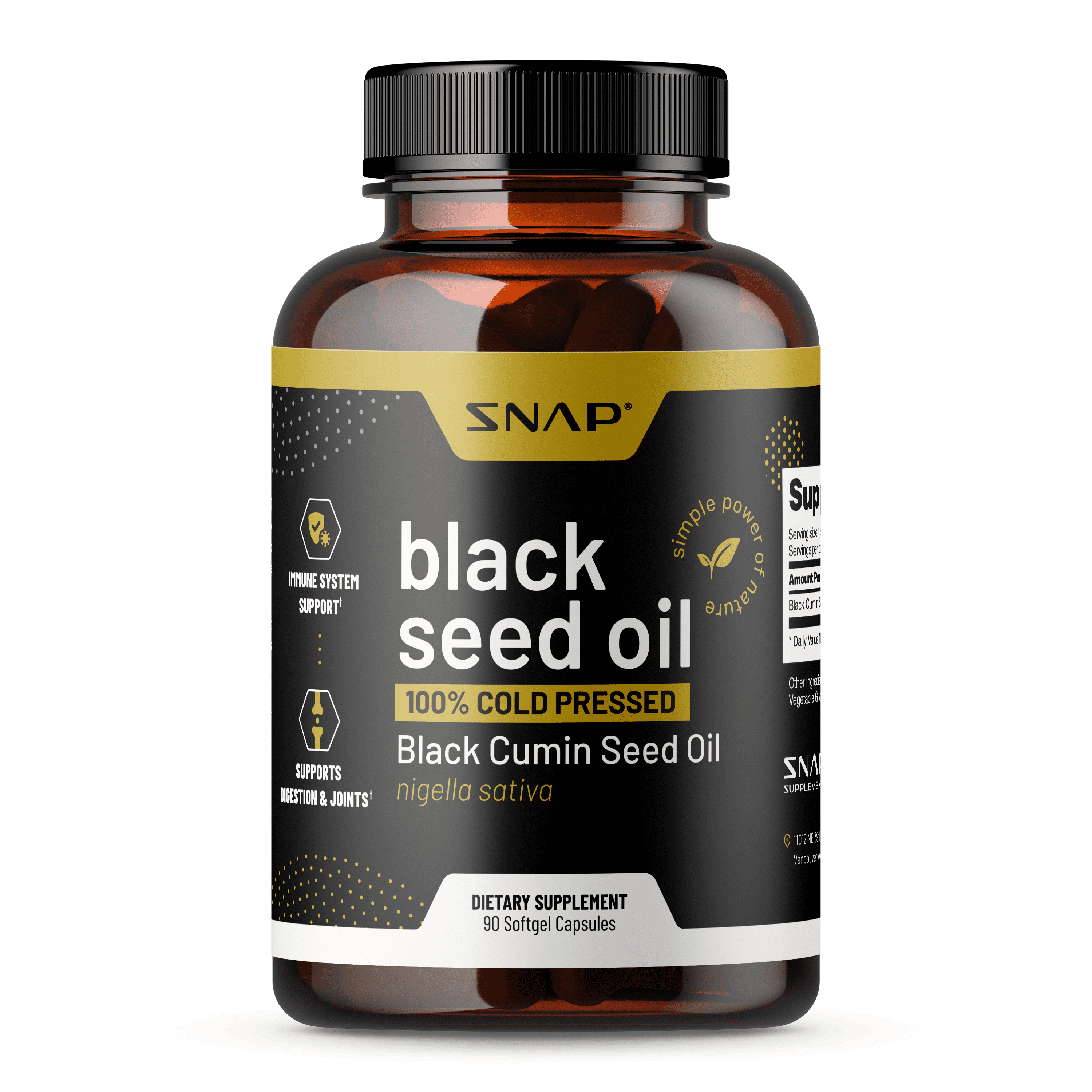 Natural Black Seed Oil Capsules 100% Cold Pressed Snap Supplements (90 ...