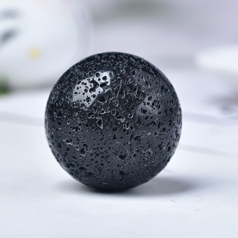 Natural Black Volcanic Lava Gemstone Sphere Reiki Healing Ball 40mm ...