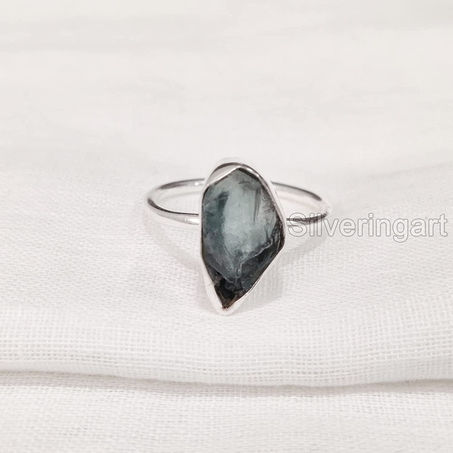 Natural Blue Apatite Ring, Rough Apatite Ring, Healing Birthstone, Simple Plain Ring, 925 ...