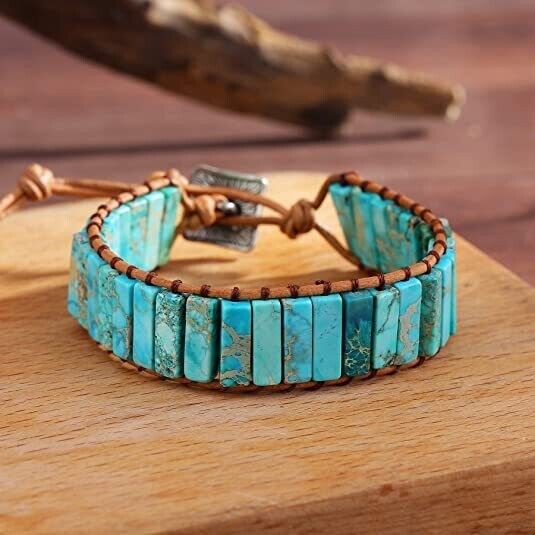 Natural Blue Jasper Tube Stone Bracelet Sea Sediment Stone Bracelet ...