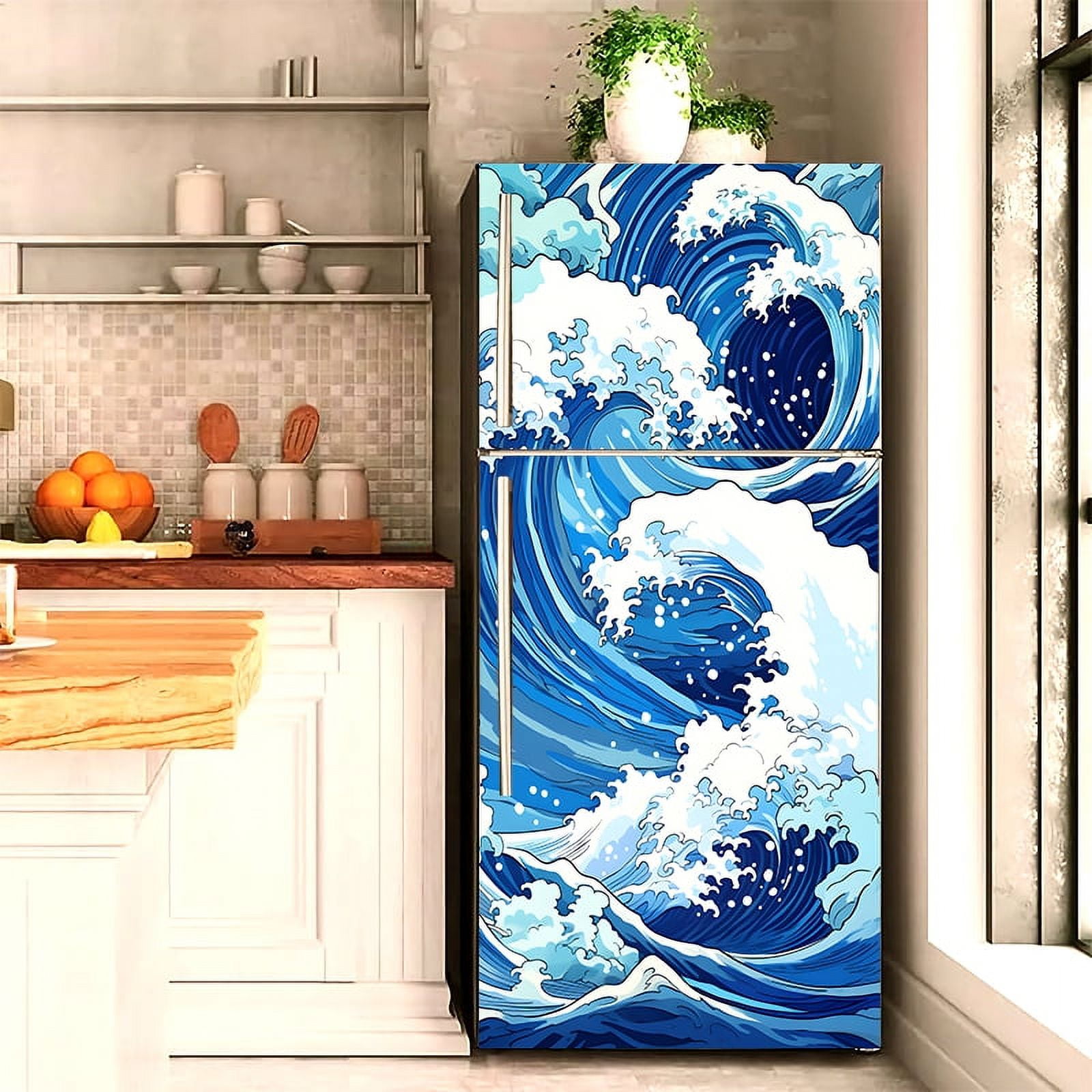 Natural Blue Seaside White Clouds Refrigerator Stickers Landscape Art ...
