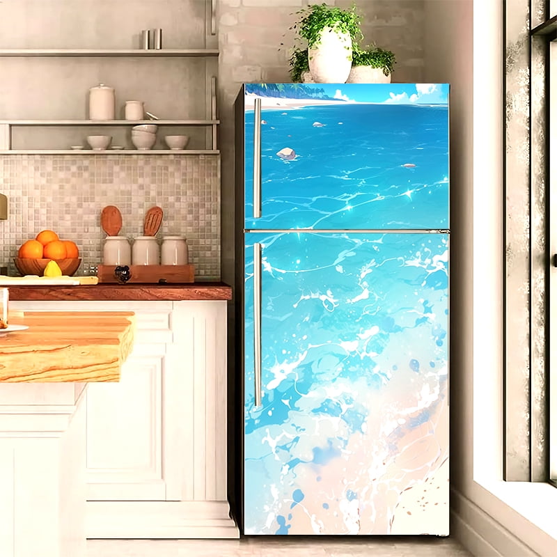 Natural Blue Seaside White Clouds Refrigerator Stickers Landscape Art ...
