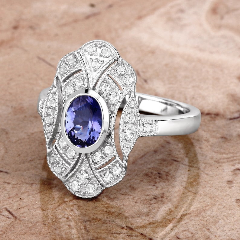 Natural Blue Tanzanite 925 Sterling Silver Ring,Engagemant Ring ...