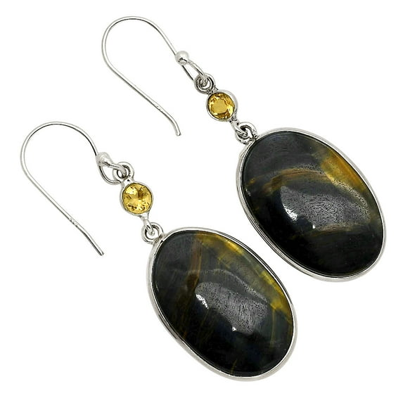 Natural Blue Tiger Eye & Citrine 925 Sterling Silver Earrings Jewelry E-1002 SDE90223 - Walmart.com