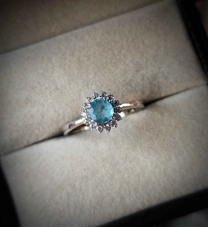 Natural Blue Topaz Ring, 92.5% Sterling Silver Ring, Silver Blue Topaz ...