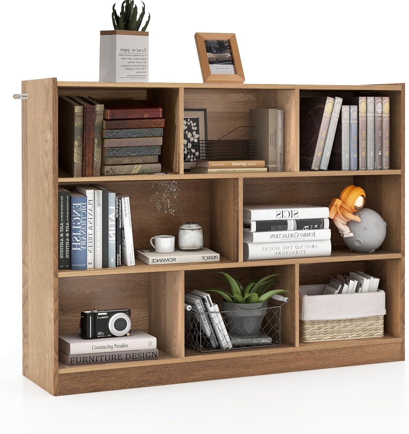 Natural Bookcase, 8 Cube Storage Organizer, 3 Tier Horizontal Bookshelf ...