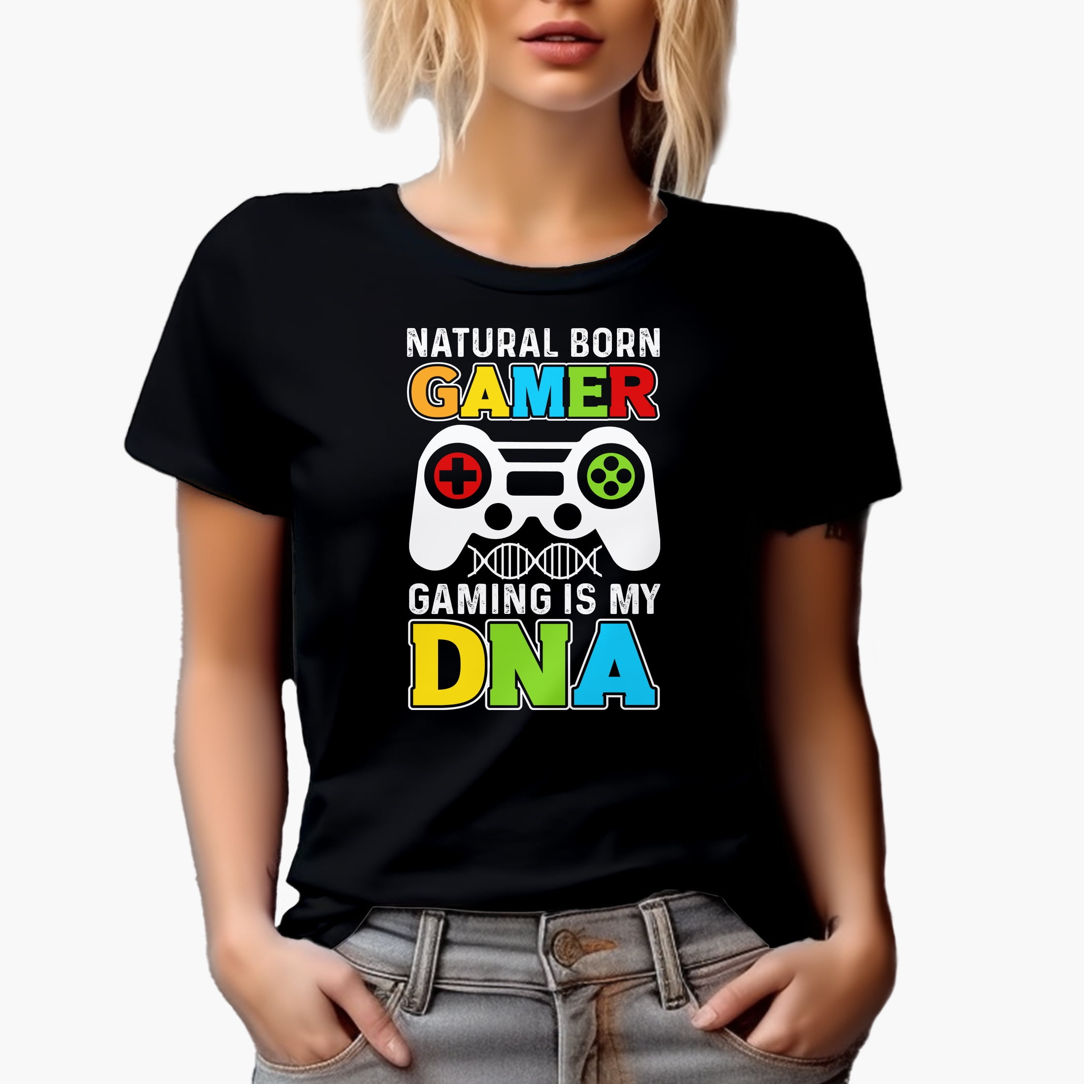Natural Born Gamer, Gaming Is My DNA with Game Controller, Black T ...