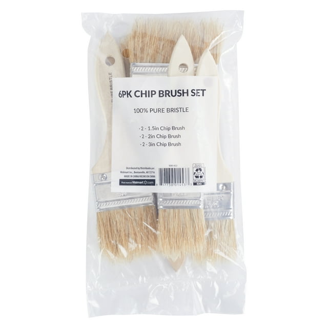 Natural Bristle Flat Chip 6-Piece Household Paint Brush Set for Paint & Craft Projects - Walmart.com