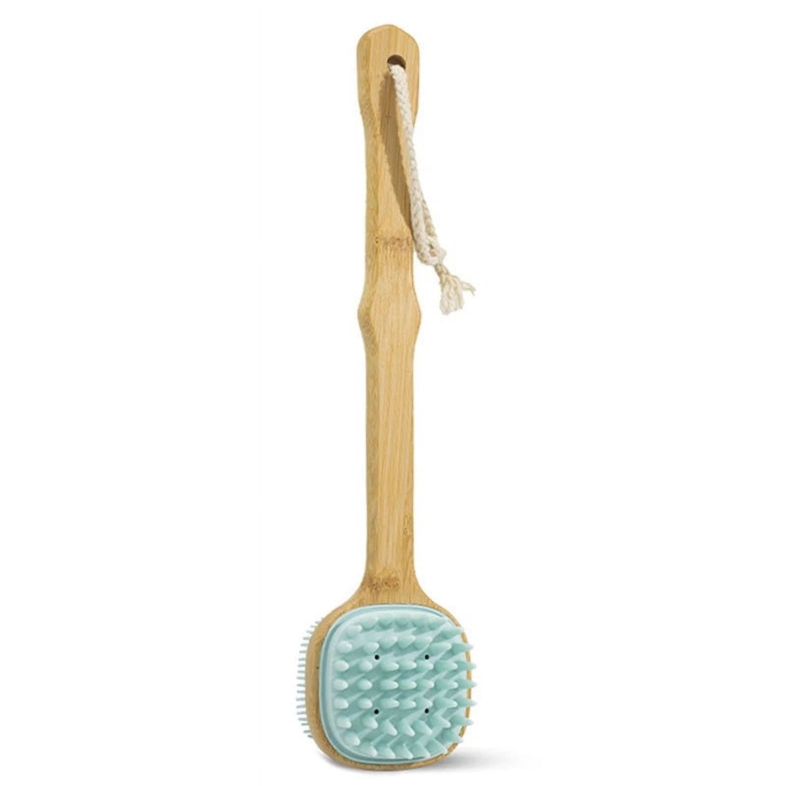 Natural Bristles Back Scrubber Shower Brush With Detachable Long Wooden ...
