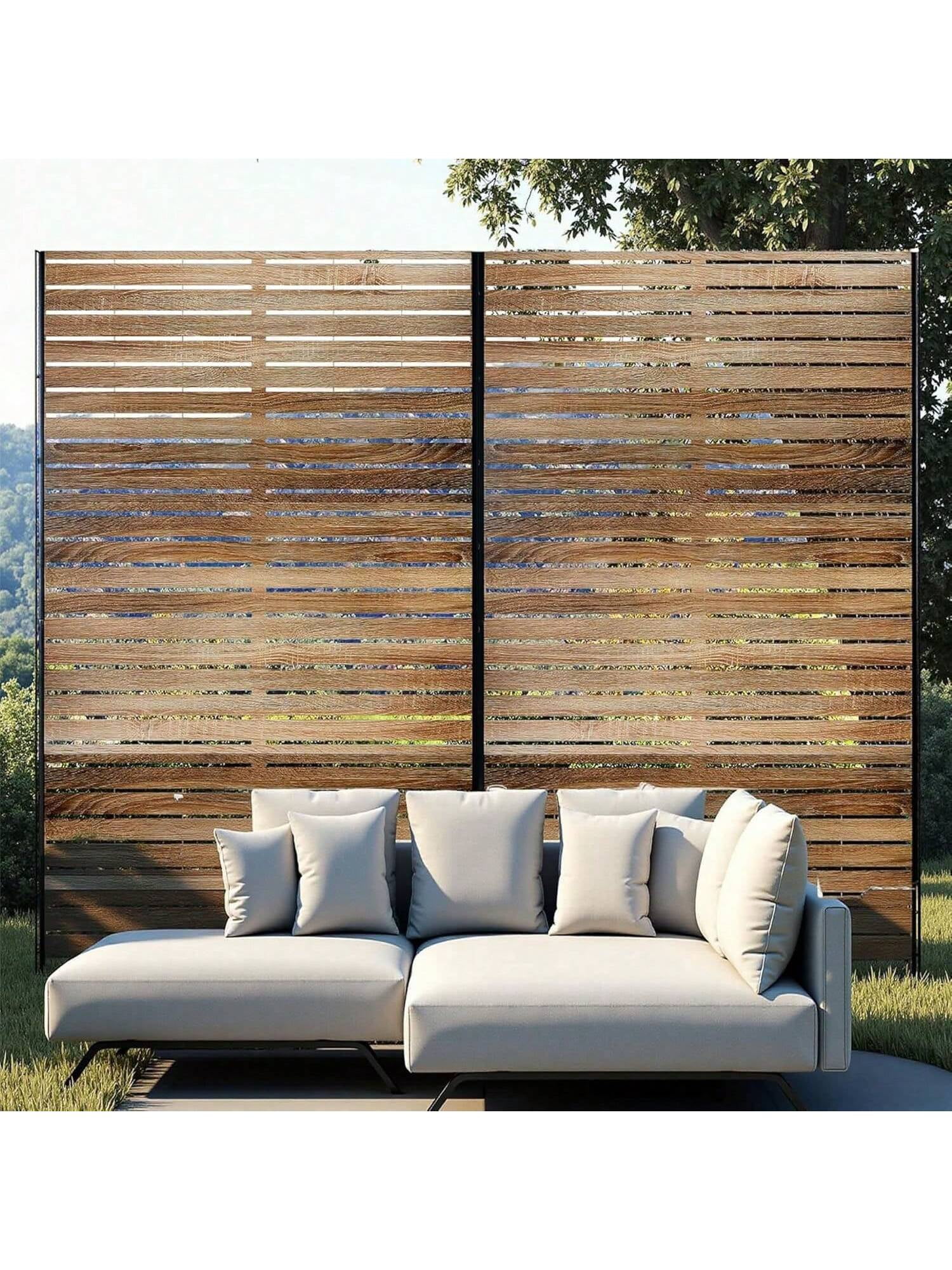 Natural Brown/Horizontal Slat- Metal Privacy Screen 72" H X 47" W ...