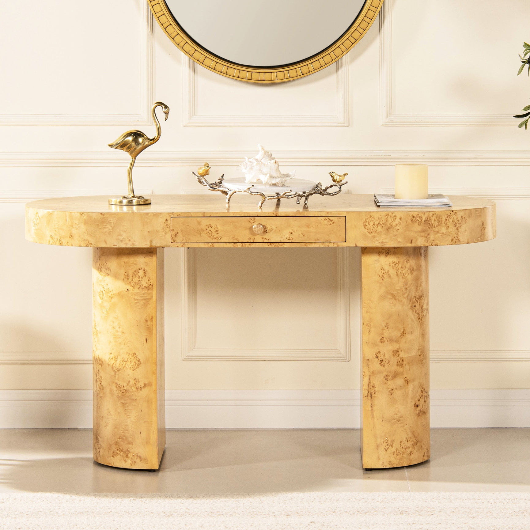 Natural Burl Wood Look, Organized Drawer - 55.5" Oval Computer Desk for ...