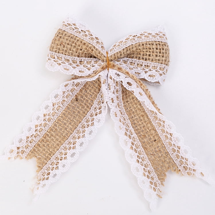 Natural Burlap Lace Bows 4.3 Inch Rustic Burlap Bows for Christmas Tree ...