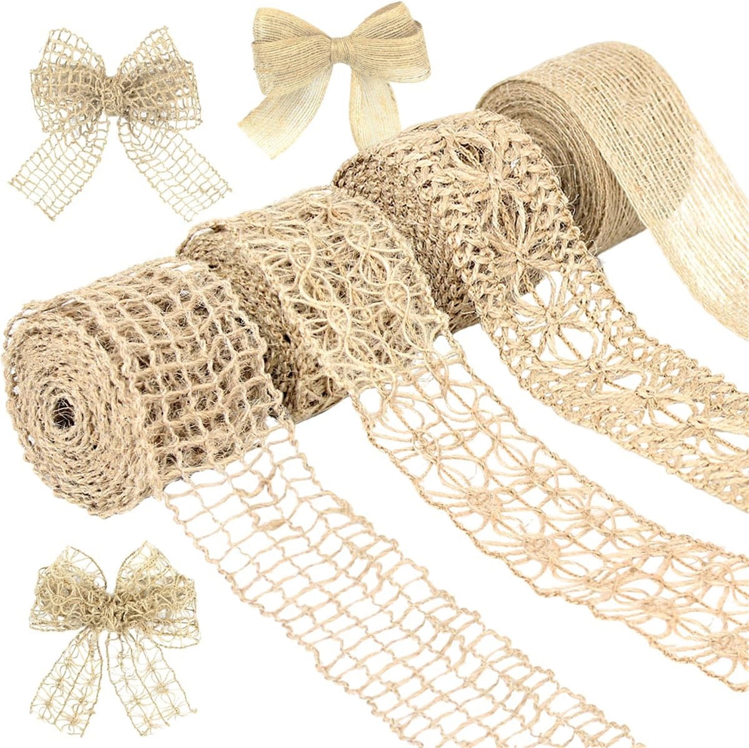 Natural Burlap Ribbons Set,Bexikou 4 Rolls Jute Lace Ribbons,4 Styles ...