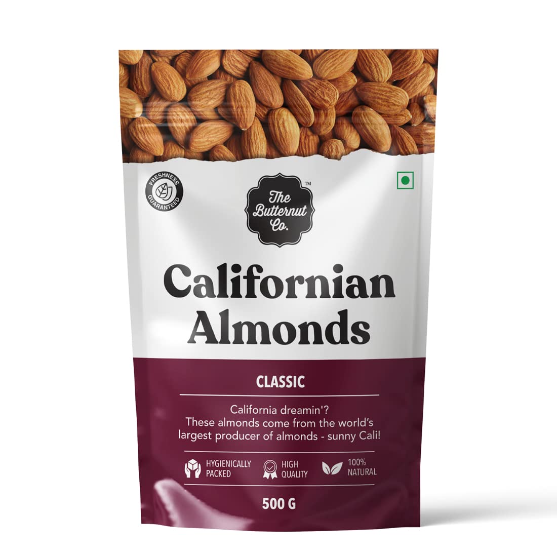 Natural California Classic Almonds By The Butternut Co. 500gm, | High ...