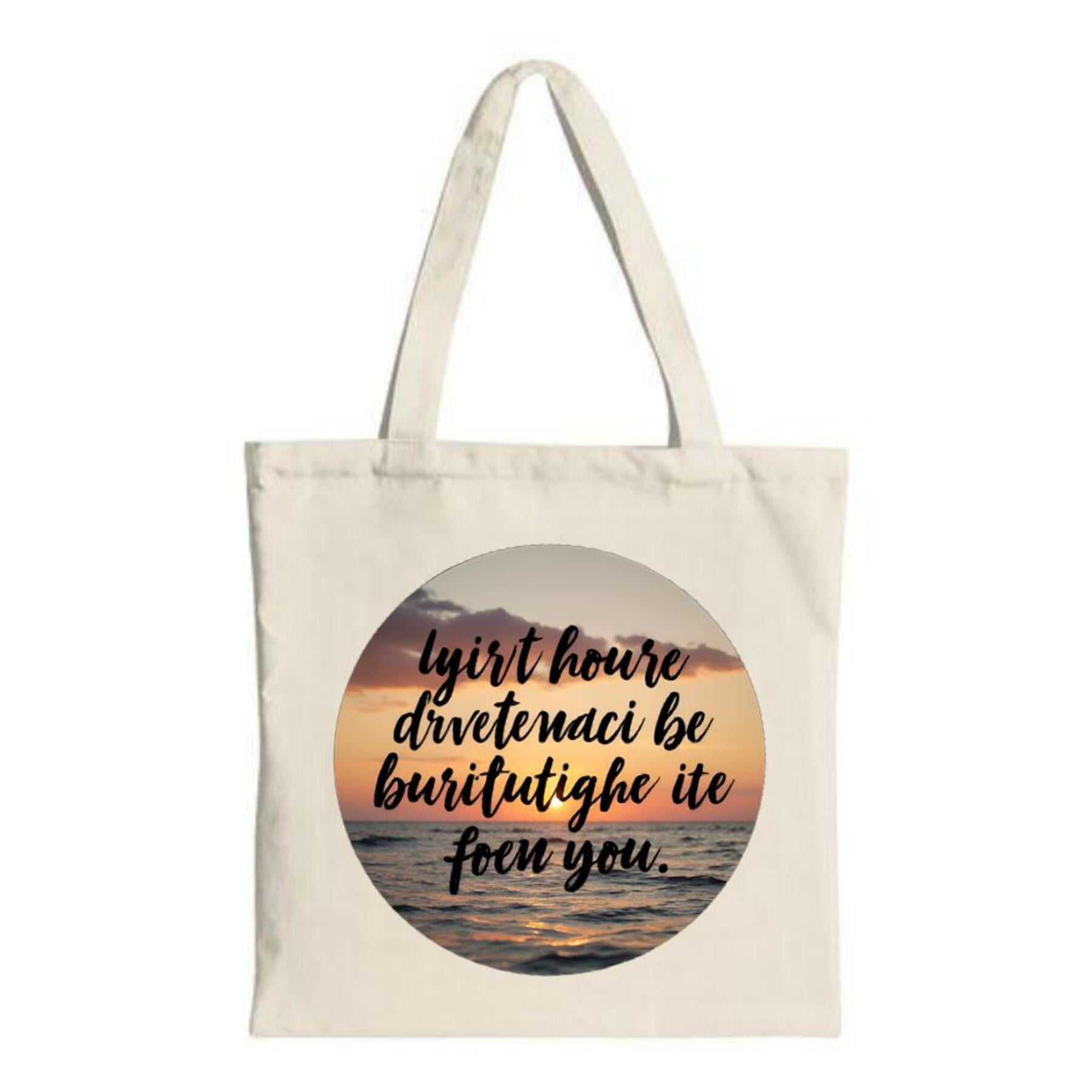 Natural Canvas Tote Bag with Circular Sunset Design & Cursive Text ...