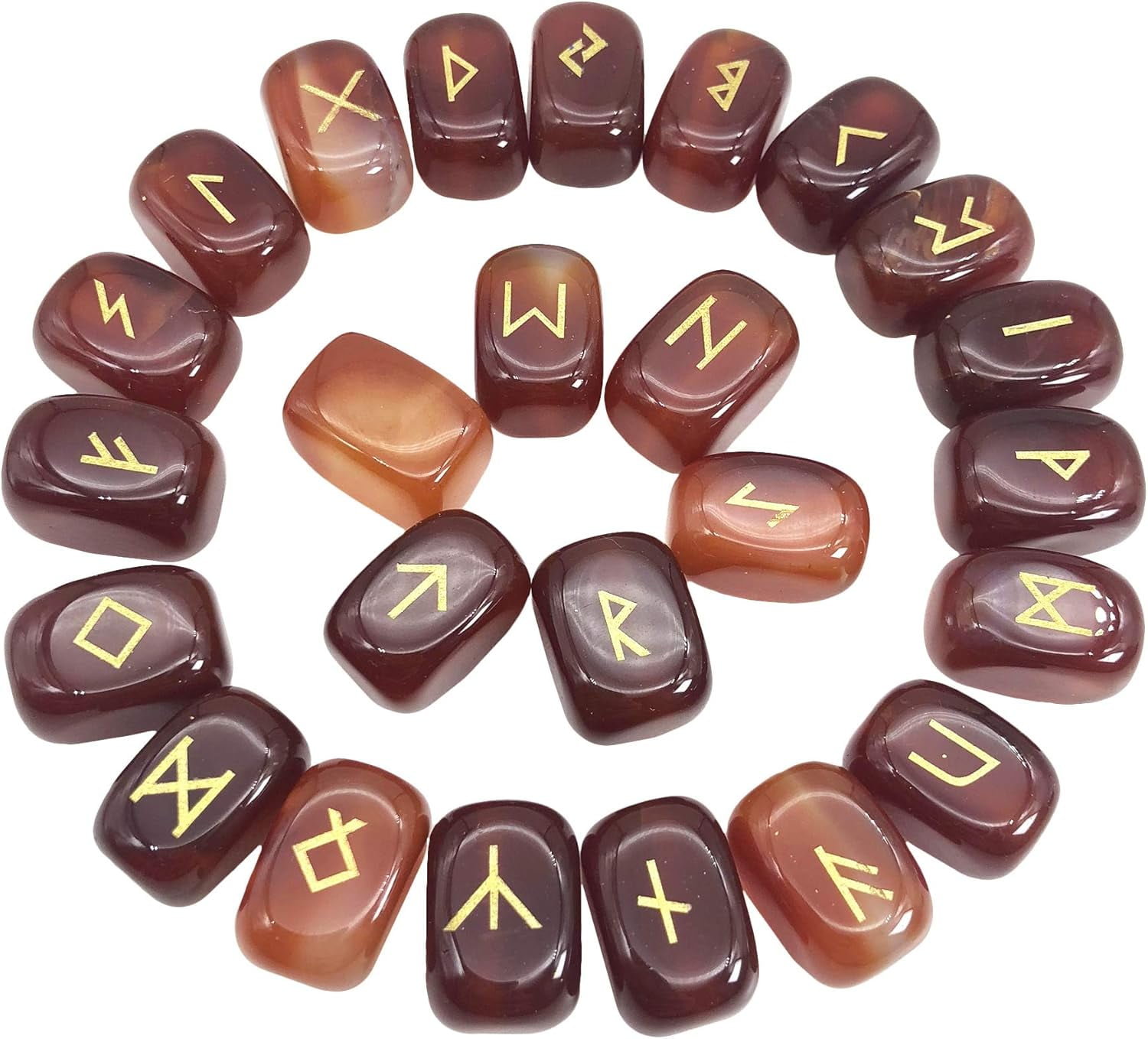 Natural Carnelian Futhark Viking Rune Stone Set, Engraved Letter Norse ...