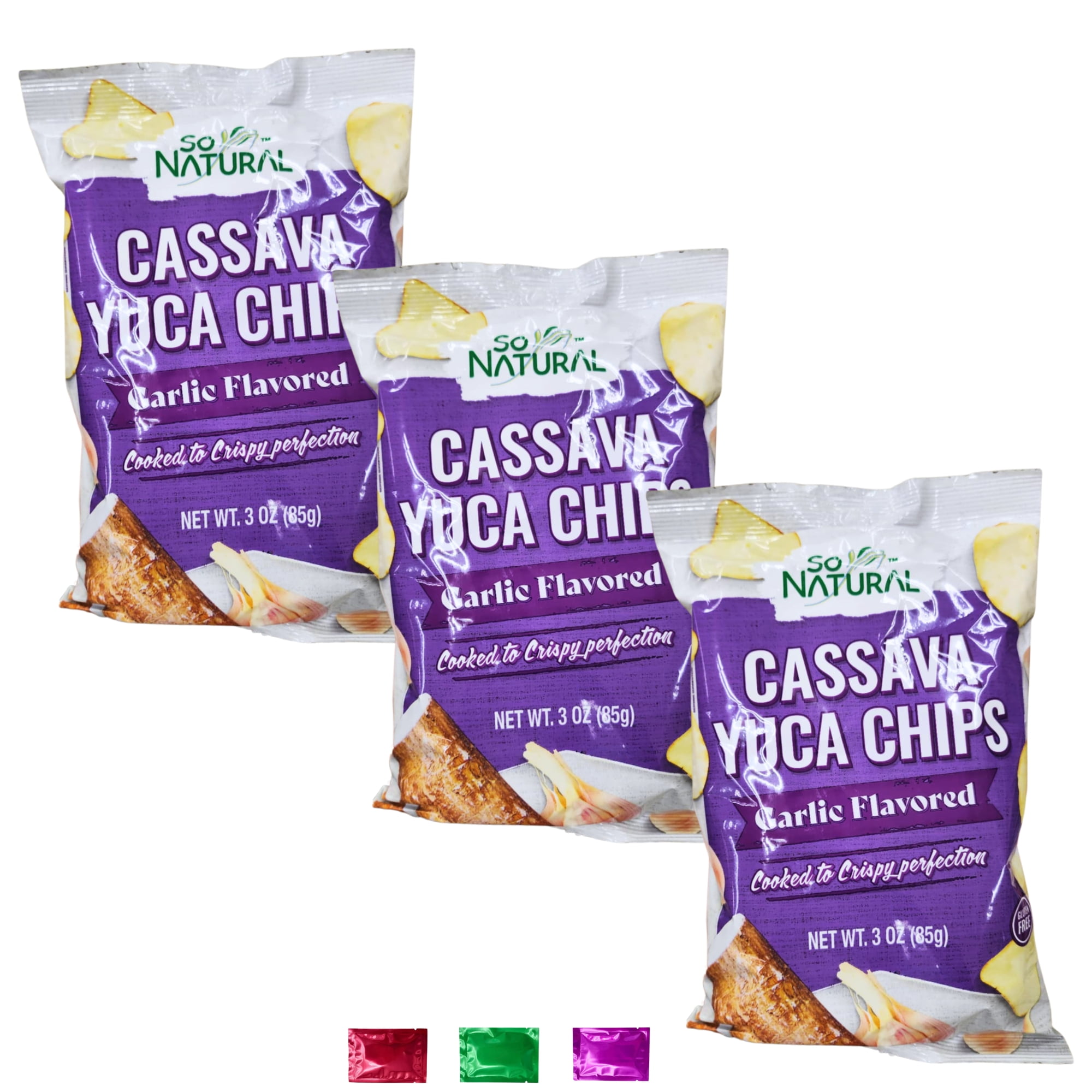 So Natural Cassava Yuca Chips Garlic Flavor 3 Oz Pack of 3, Crispy ...