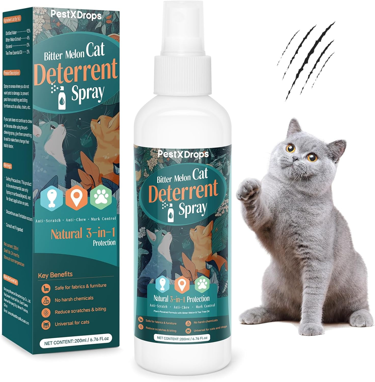 Natural Cat Deterrent Spray, Cat Repellent Spray for Indoor Use, Safely ...