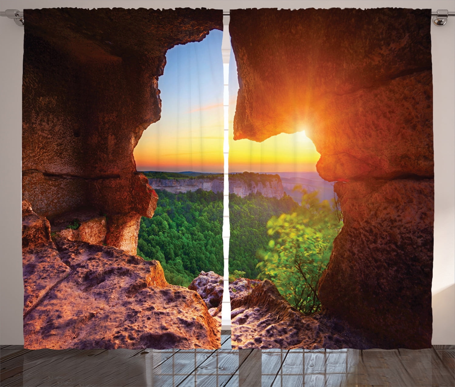 Ambesonne Landscape Curtains 2 Panel Set, Canyon at Sunset Time, 108" x ...