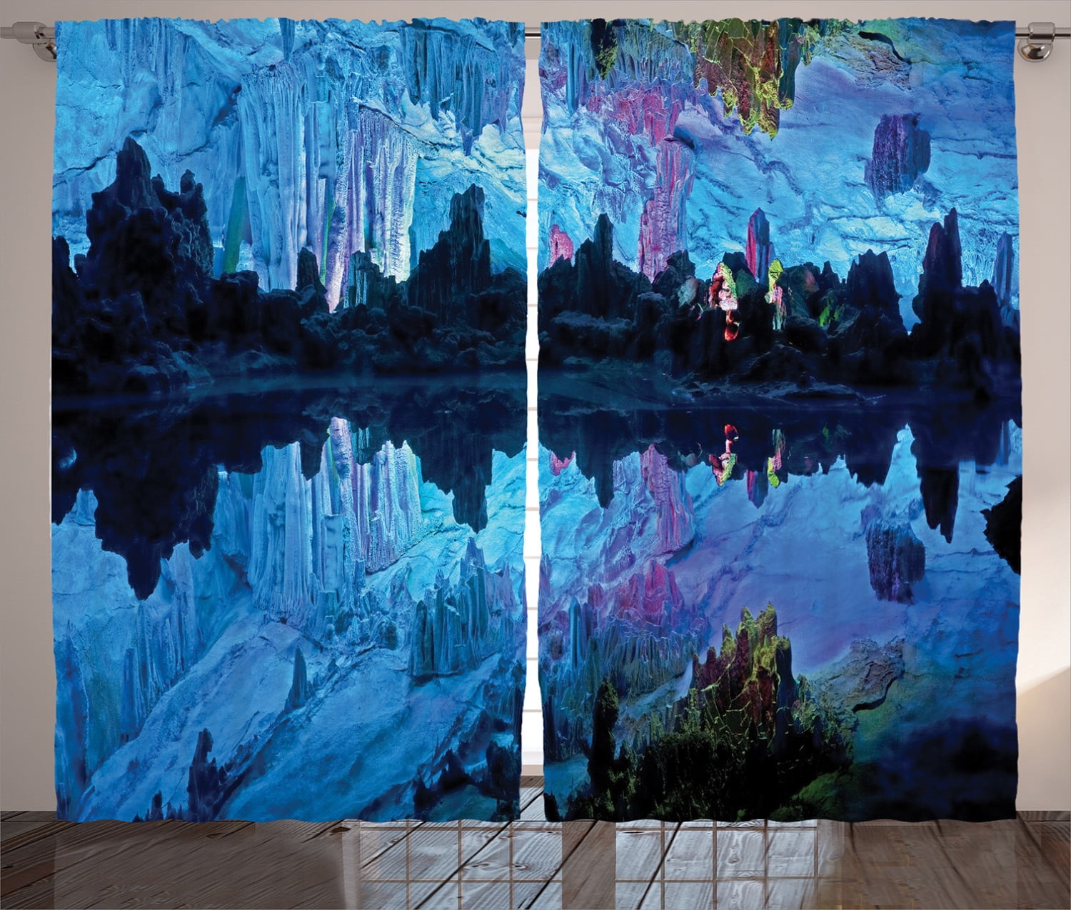Ambesonne Blue Curtains 2 Panel Set, Reed Cistern Cave, 108" x 90 ...