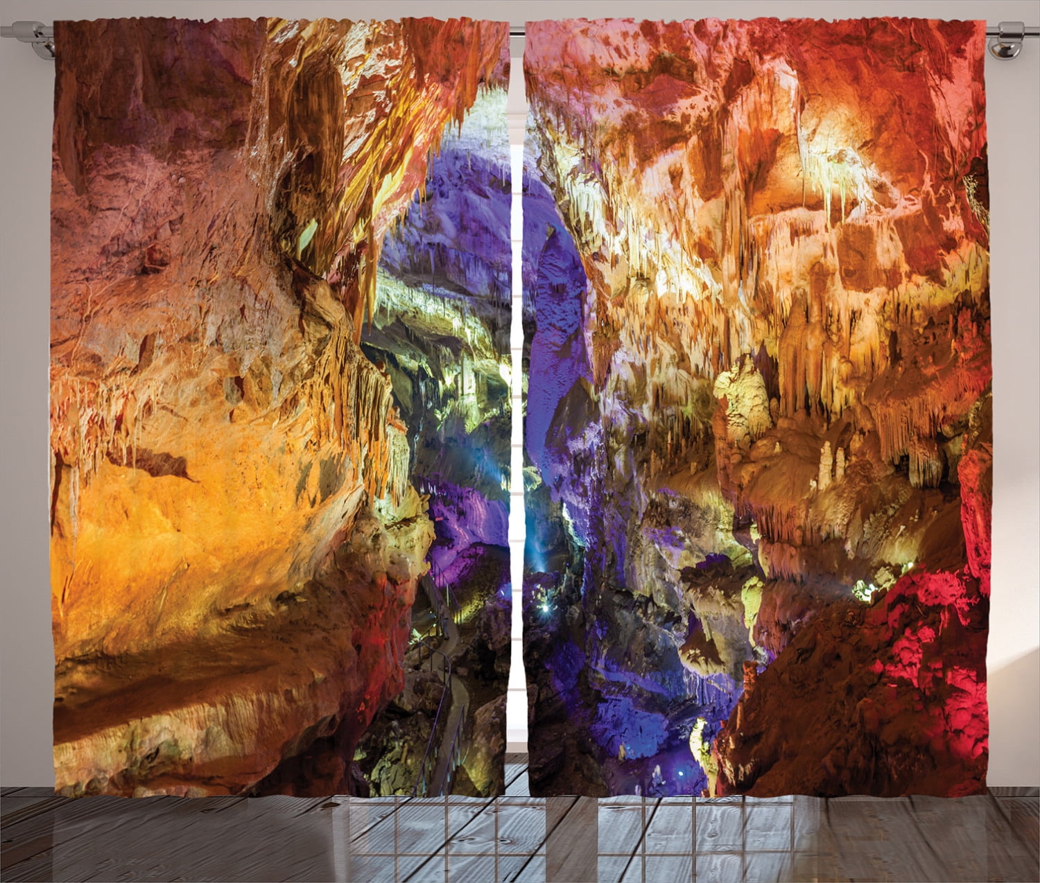 Ambesonne Colorful Curtains 2 Panel Set, Prometheus Cave View, 108" x ...