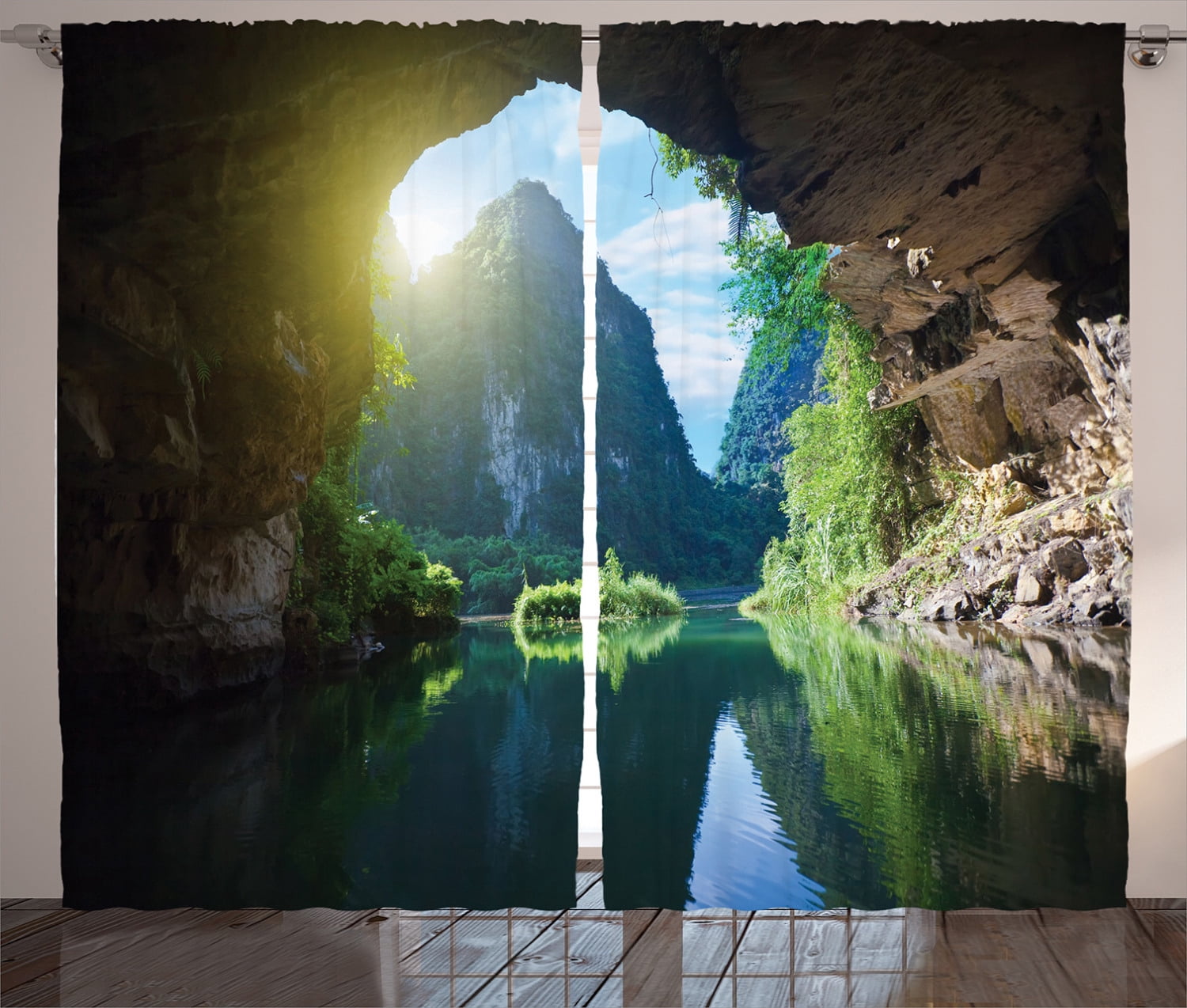 Ambesonne Nature Curtains 2 Panel Set, Mountain Sky Scenery, 108" x 84 ...