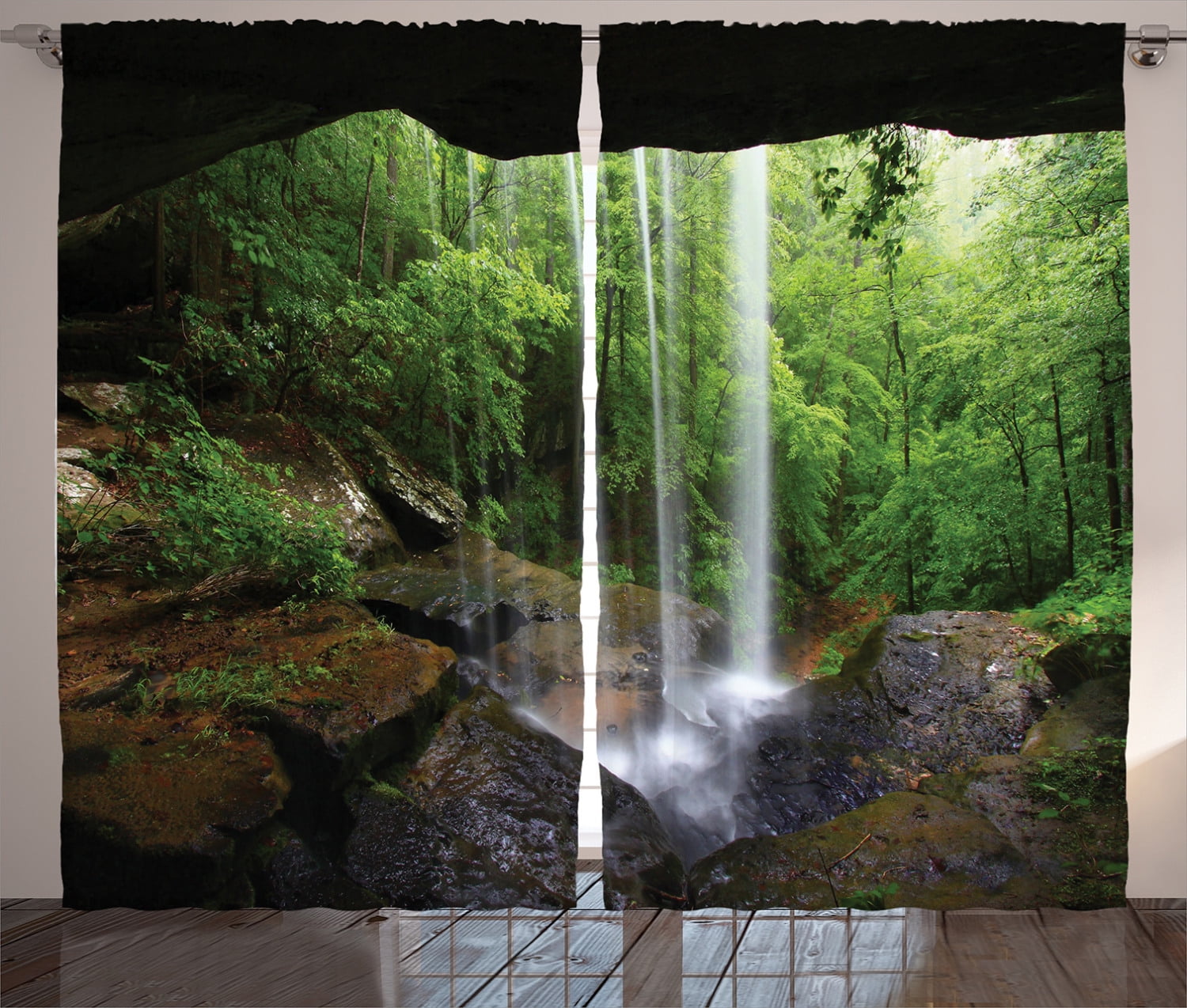 Natural Cave Decorations Curtains 2 Panels Set, Still Waterfall in the ...