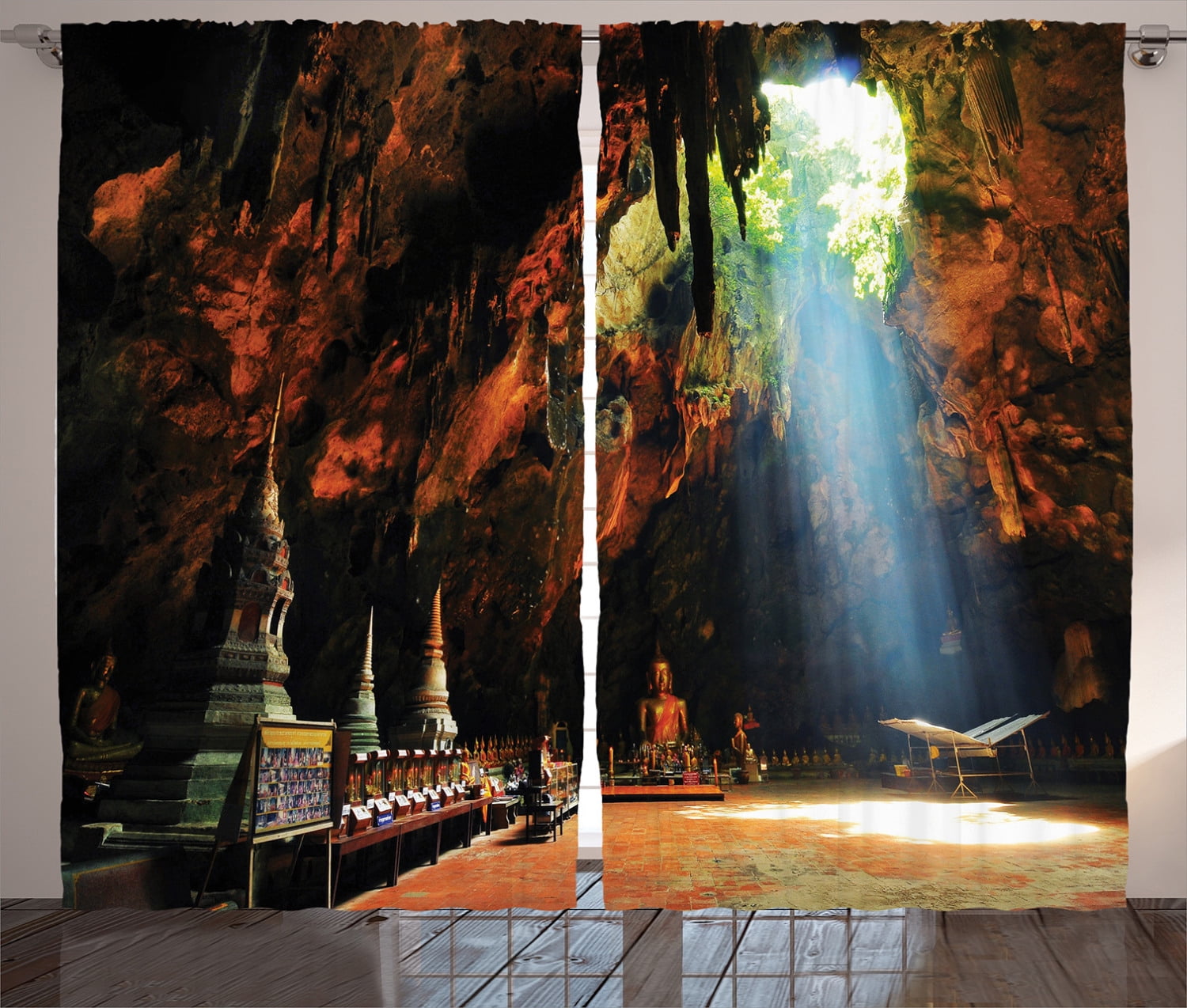 Ambesonne Colorful Curtains 2 Panel Set, Tham Khao Luang Cave, 108" x ...
