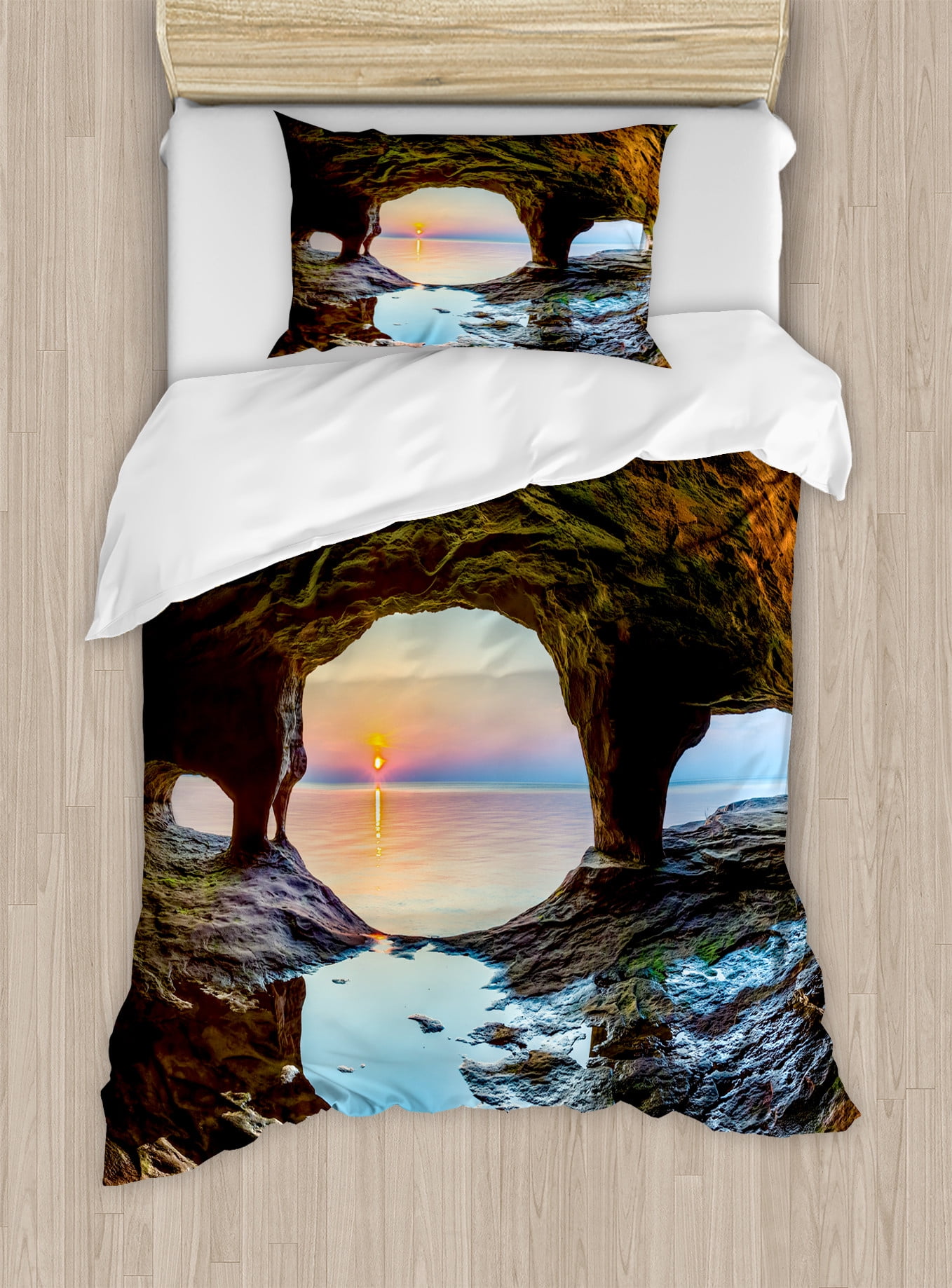 Natural Cave Duvet Cover Set, Horizon View from Mossy Invisible Big ...