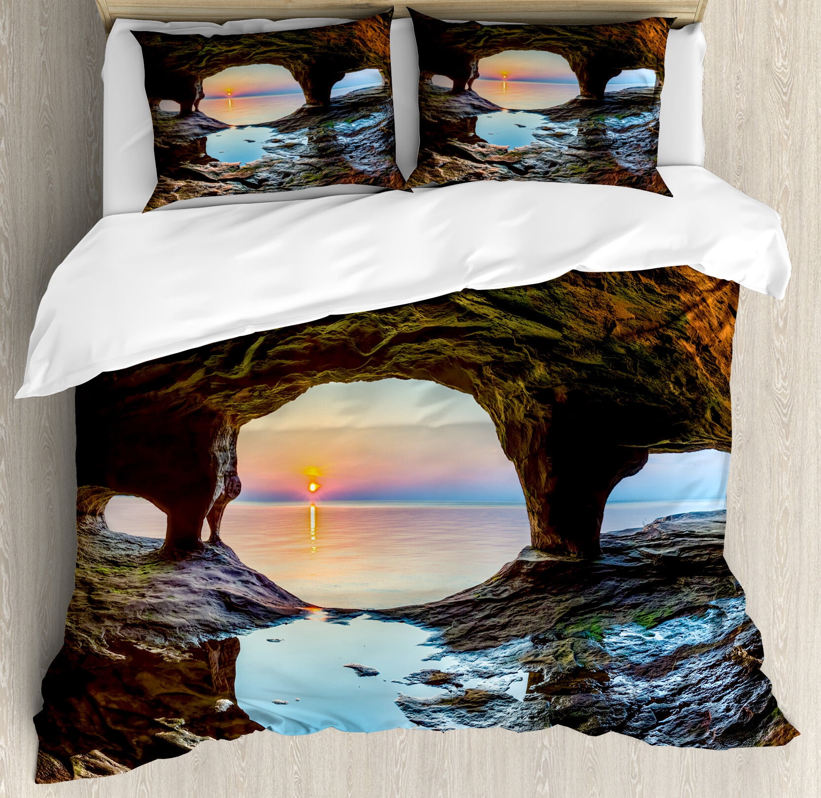 Natural Cave Duvet Cover Set, Horizon View from Mossy Invisible Big ...