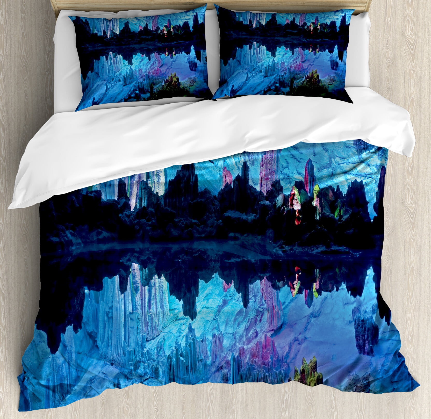 Natural Cave Duvet Cover Set, Pattern of Reed Flute Cistern Artifical ...