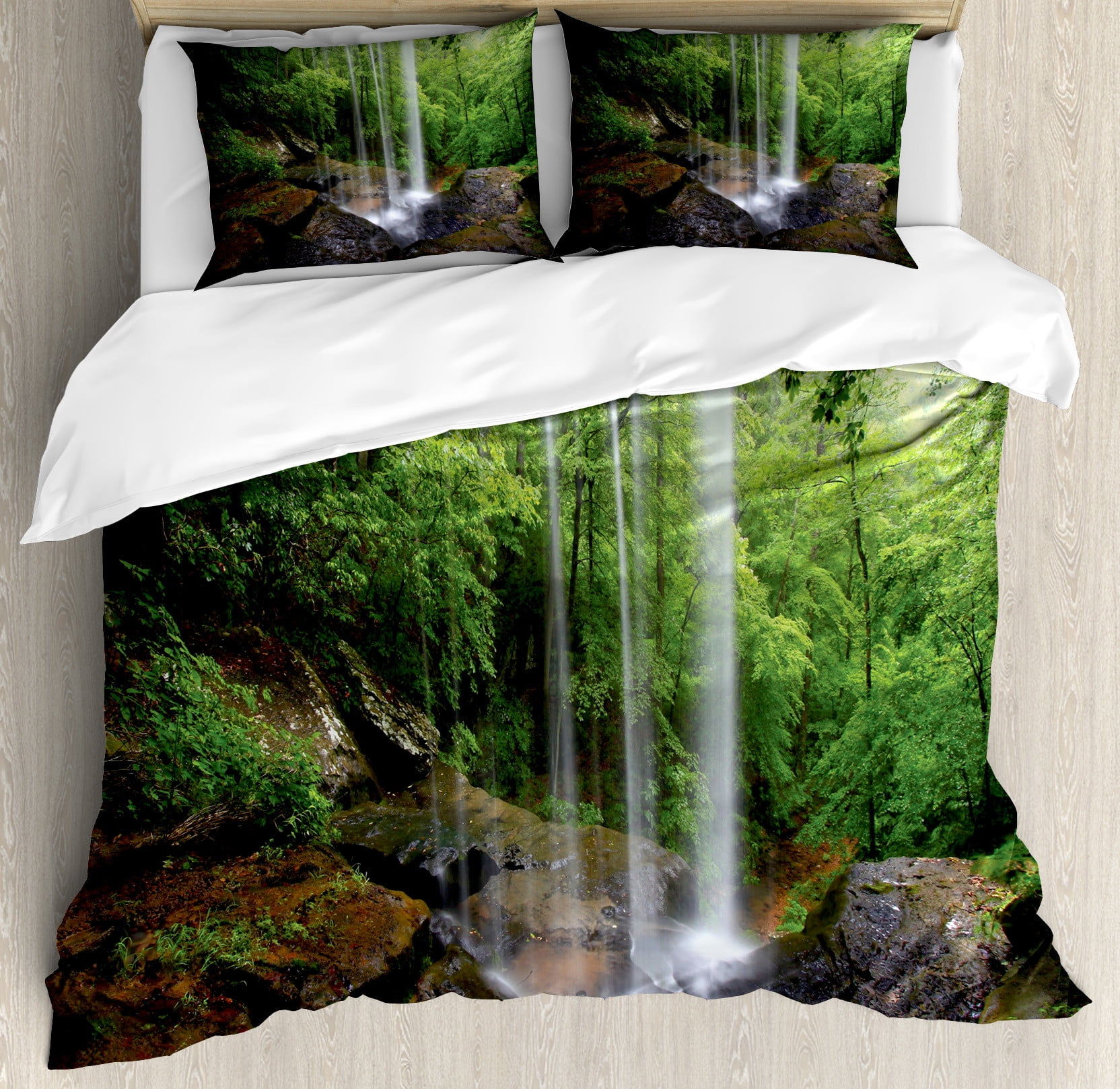 Natural Cave Duvet Cover Set, Still Waterfall in the Forest in Northern ...