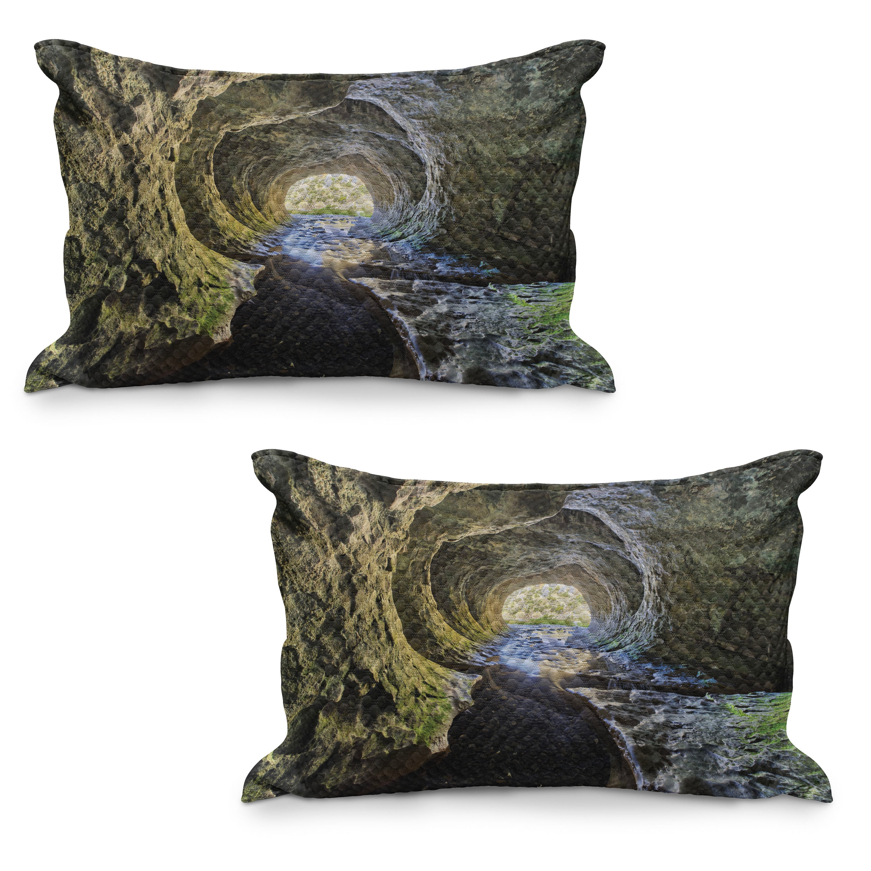 Natural Cave Quilted Pillowcover Set of 2, Buried Den Eroded River ...