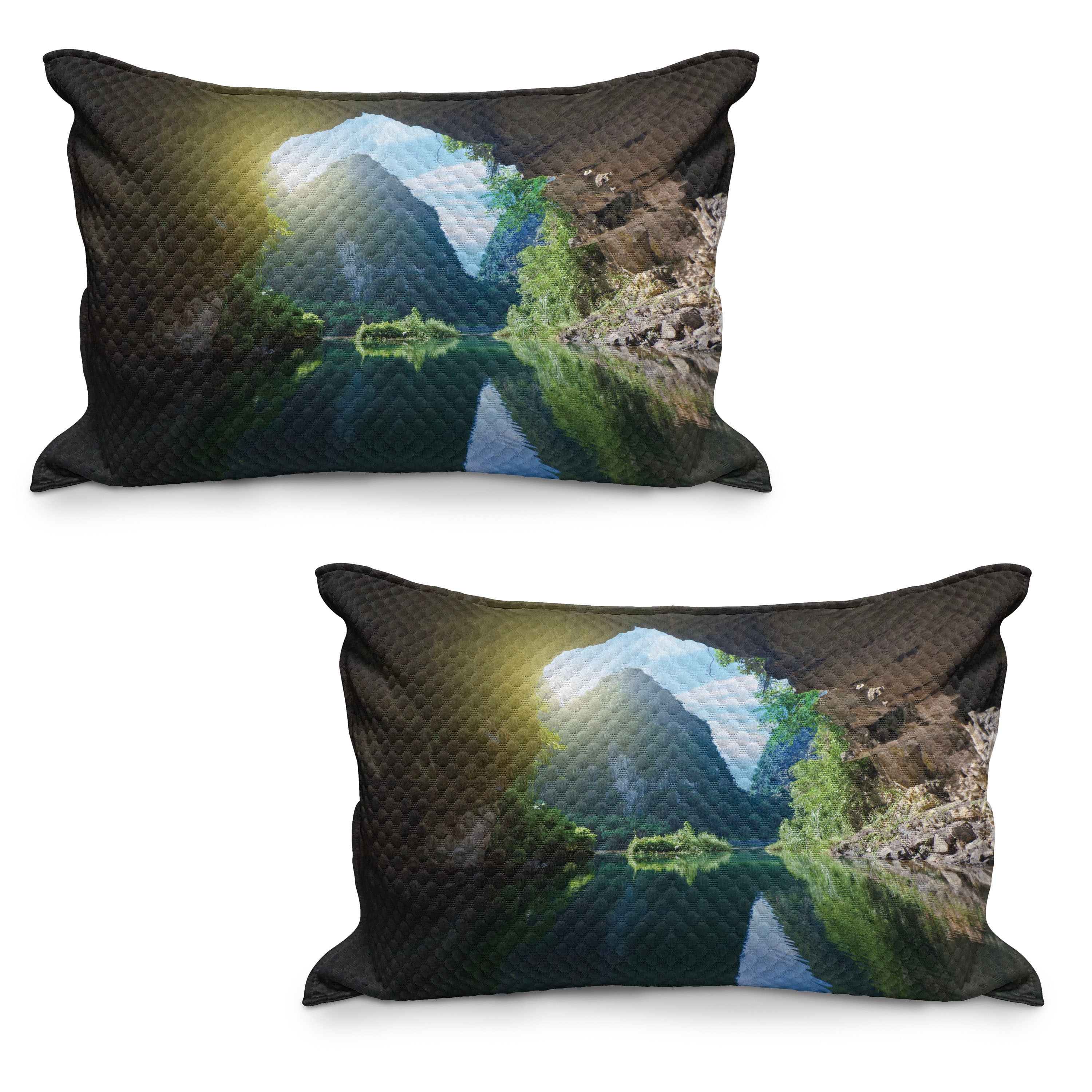 Natural Cave Quilted Pillowcover Set of 2, Mountain Sky View from the ...