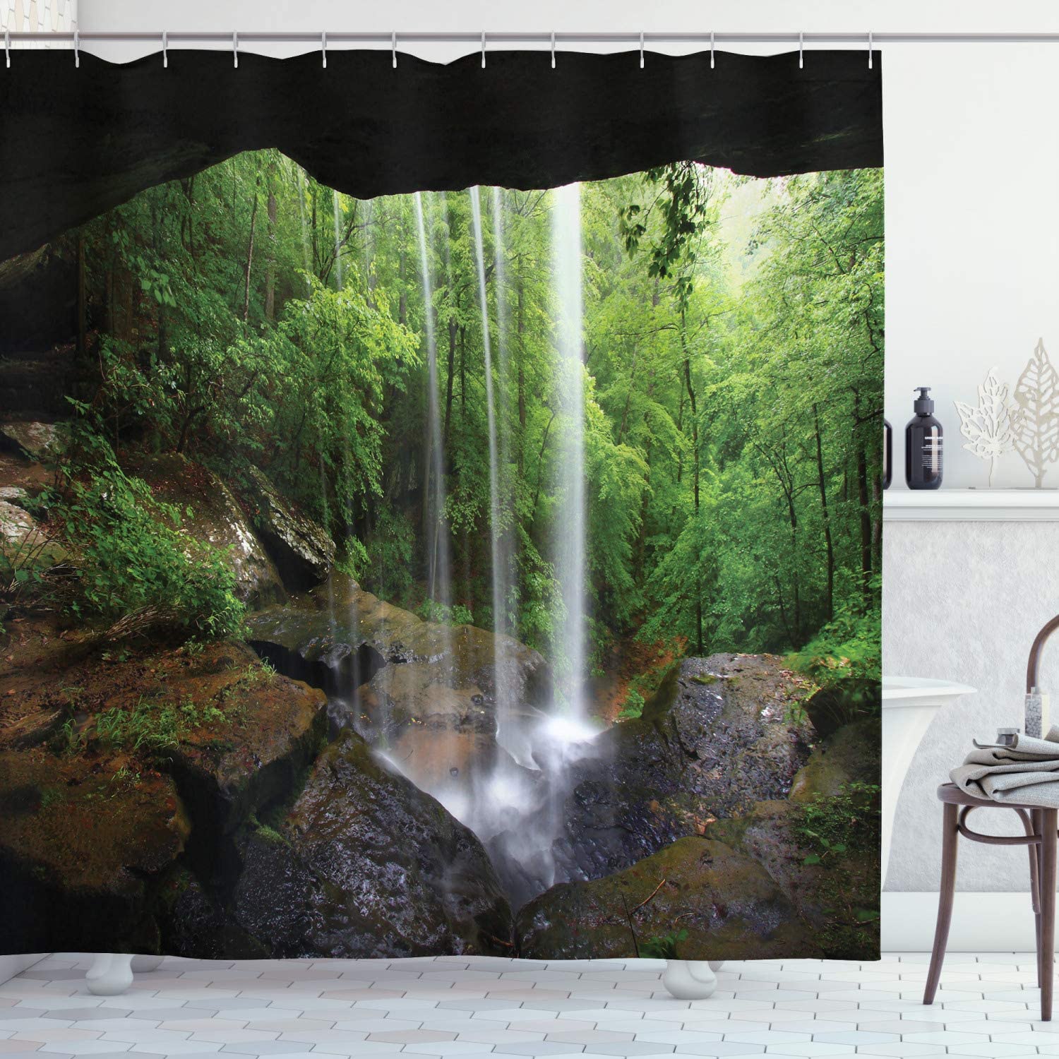 Natural Cave Shower Curtains Still Waterfall in The Forest in Northern ...