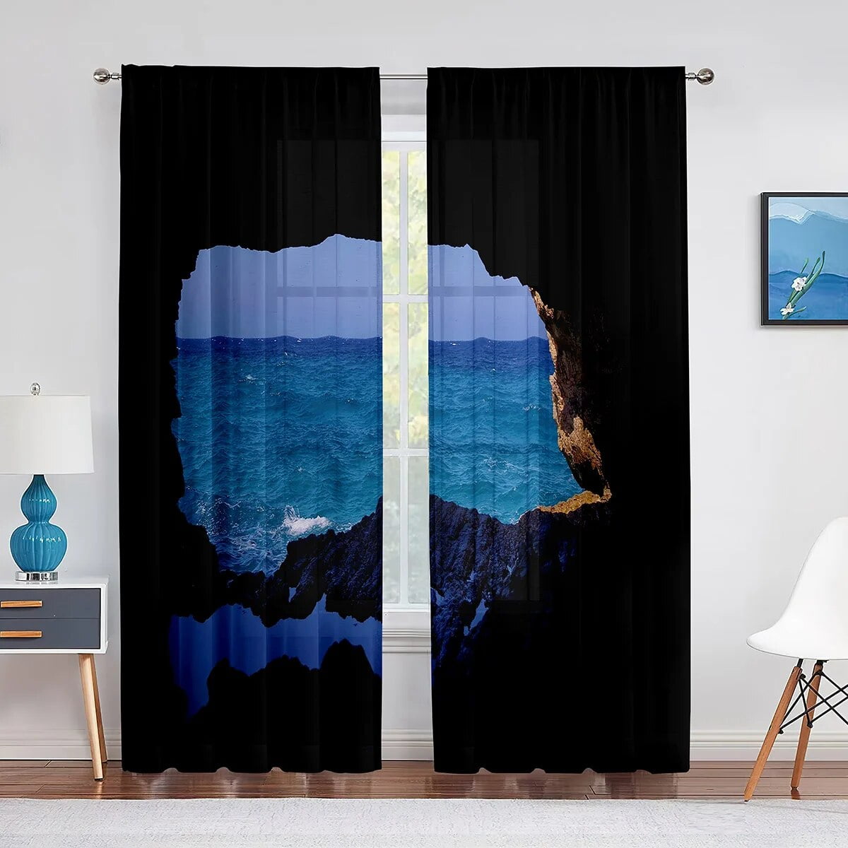 Natural Cave Tropical Ocean Tulle Curtains for Living Room Bedroom Home ...