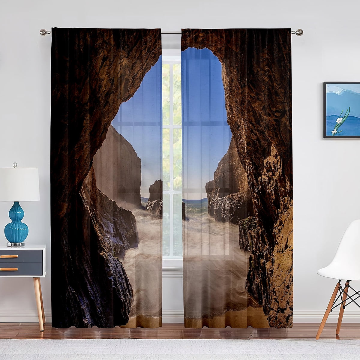 Natural Cave Tropical Ocean Tulle Curtains for Living Room Bedroom Home ...