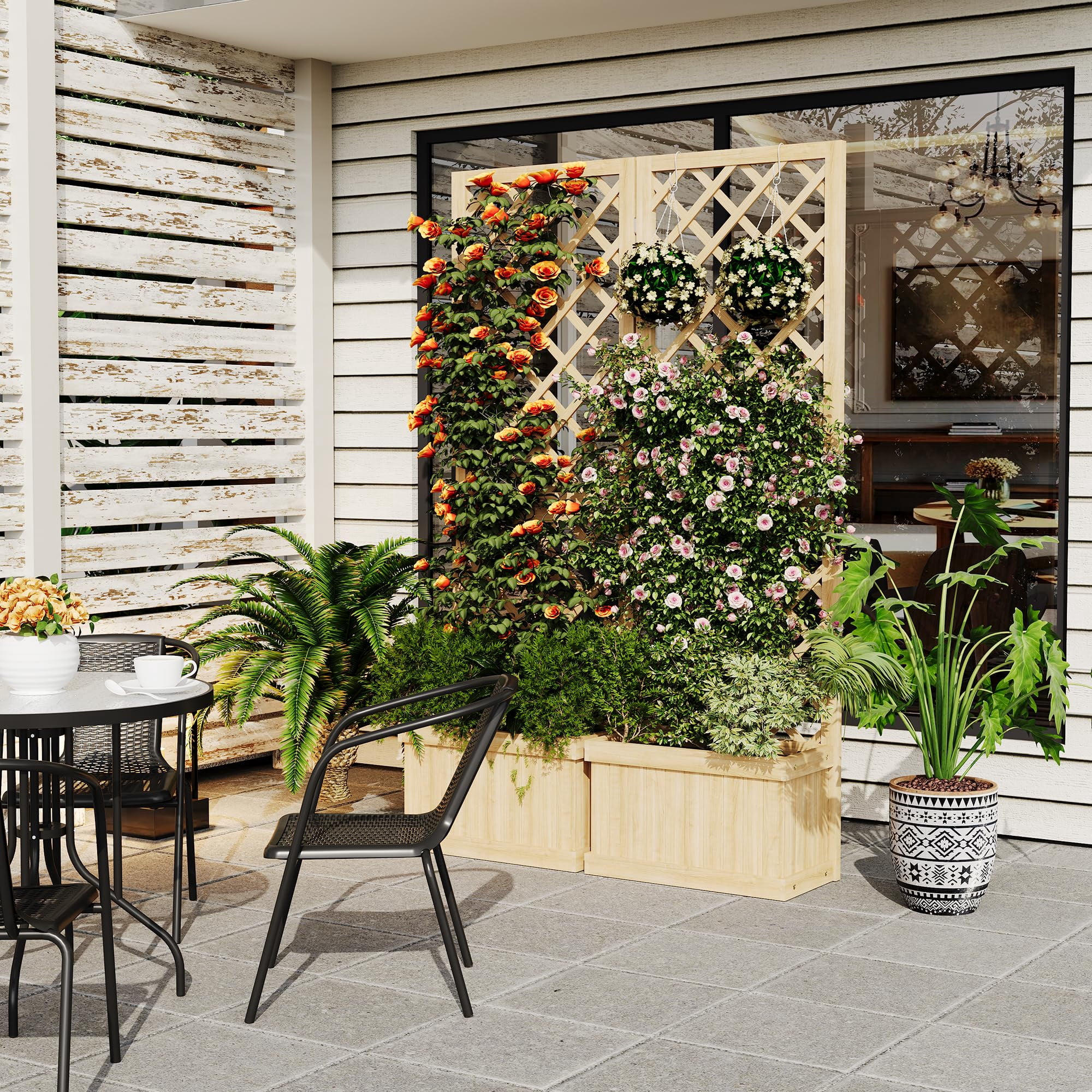 Natural Cedar Privacy Screen with Planter Box, Freestanding Cedar ...