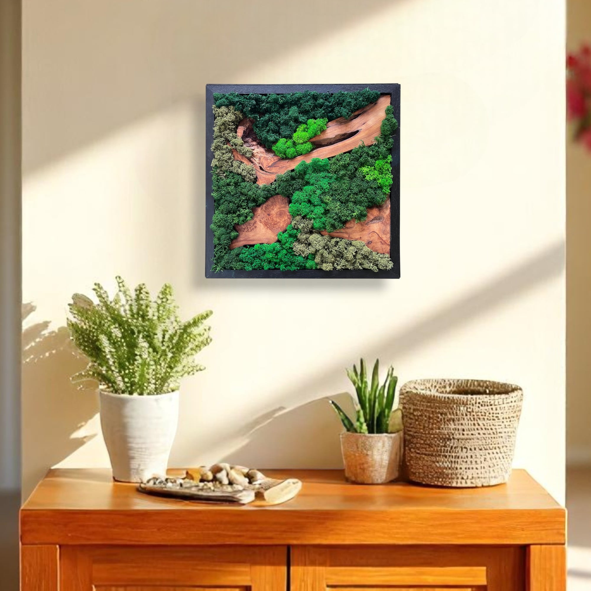 Natural Cedar Wood & Preserved Moss Wall Art - Handcrafted 12x12x1 Inch ...