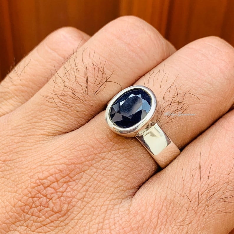 Natural Certified Blue Sapphire Ring Gemstone Ring In Starling Silver925 Handmade Ring For Men ...