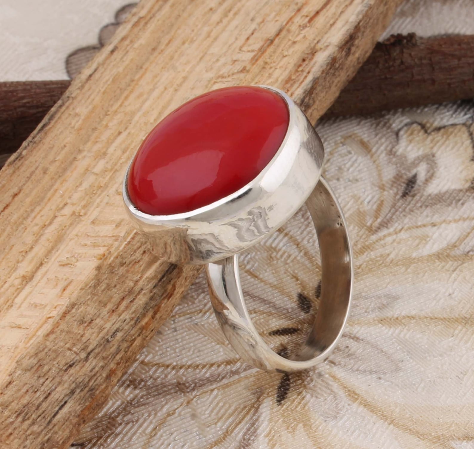 Natural Certified Red Coral Gemstone Moonga Astrological Ring 925 ...
