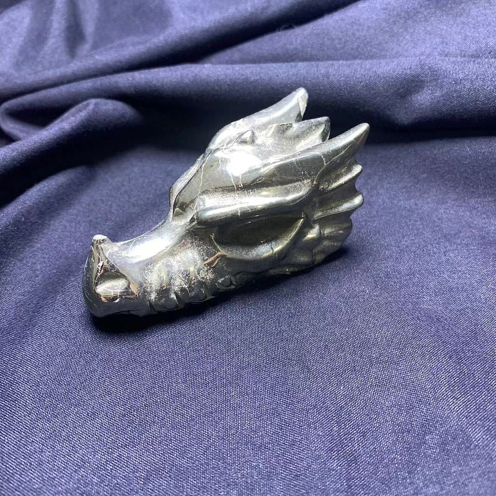Natural Chalcopyrite Carved Healing Dragon Head Figurines Reiki Energy ...