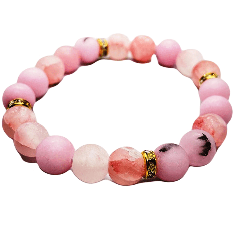 Natural Cherry Blossom Jasper & Rose Quartz 10mm Round Shape Smooth Cut ...