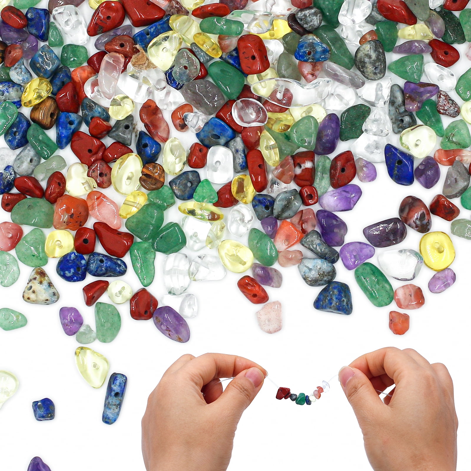 Natural Chip Stone Beads Hole Drilled DIY, Multi-Color Irregular Chips Stones, Crushed Chunked ...