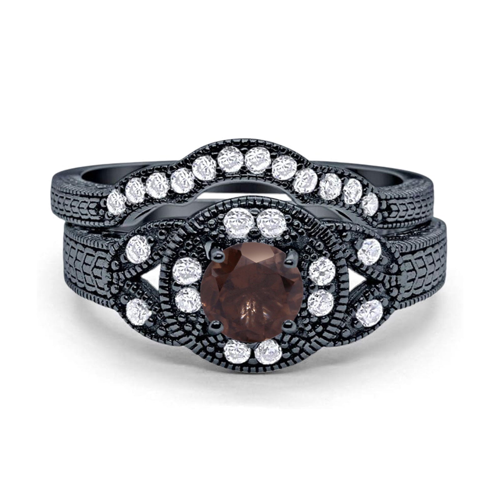 Natural Chocolate Smoky Quartz Black Tone Silver Size-7 Two Piece Art ...