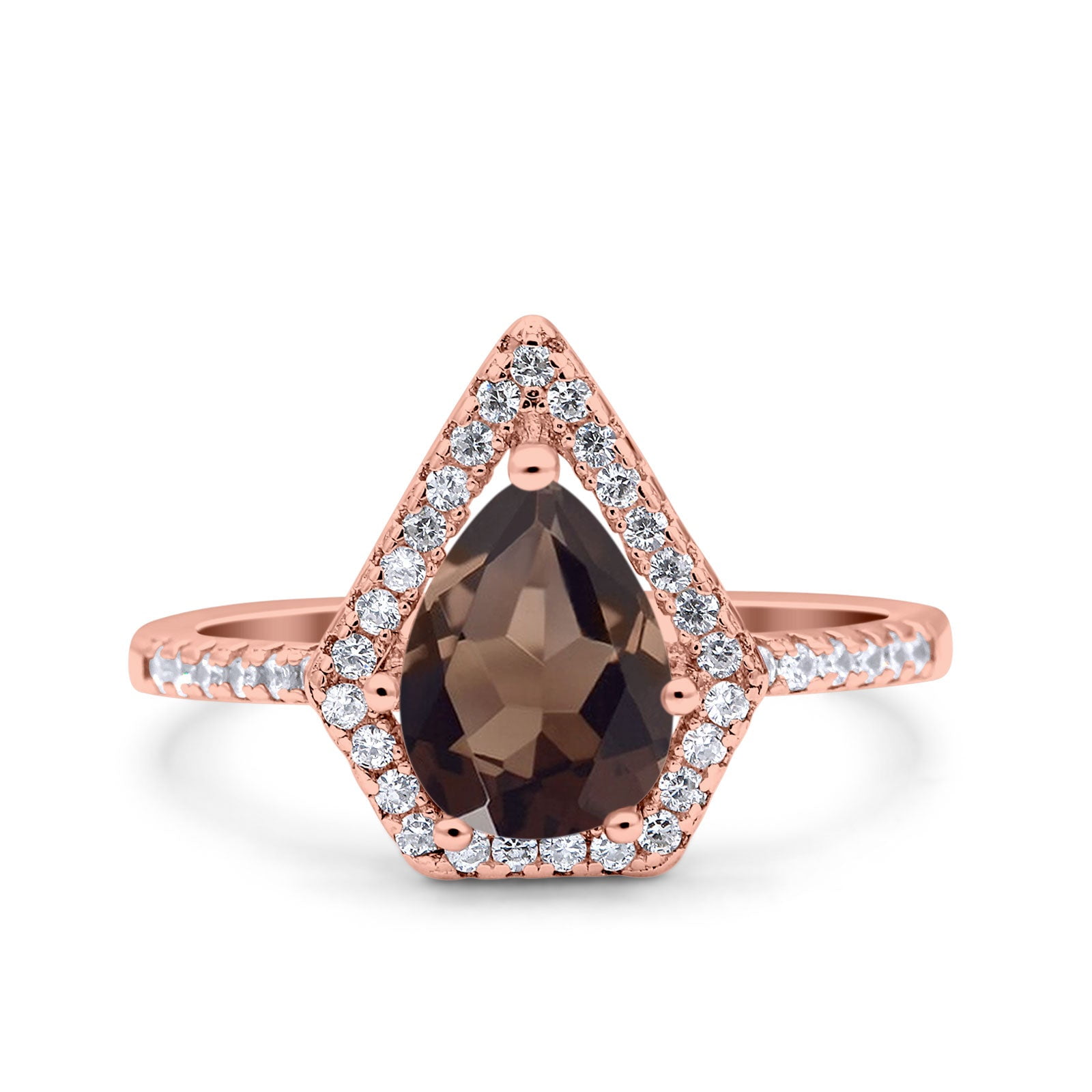 Natural Chocolate Smoky Quartz Rose Tone Silver Size-10 Art Deco Pear ...